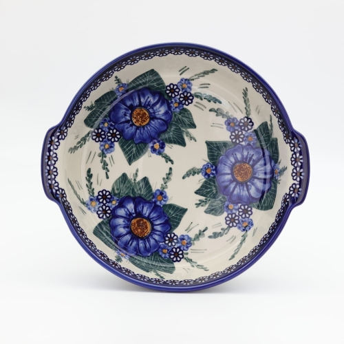 Round ceramic platter with handles (A525 D74) - ANDY Polish Pottery ...